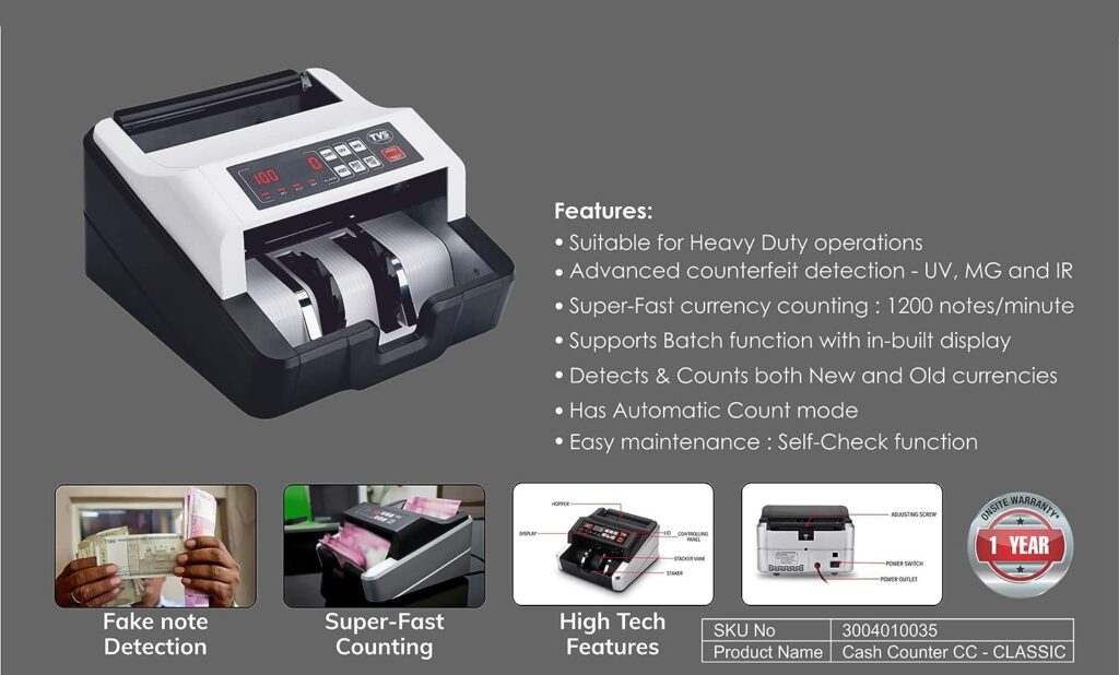 TVS ELECTRONICS Classic Cash Counting Machine | Super Fast Currency ...